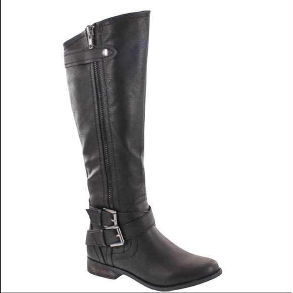 Rampage | Shoes | Rampage Black Knee Boots Riding Style Faux Pebbled ...